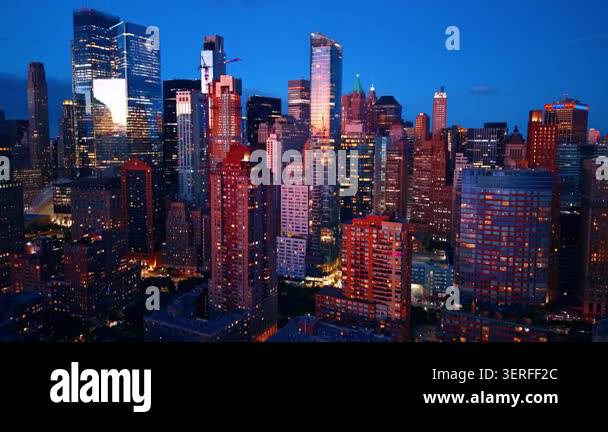 Gorgeous dense urban landscape of Manhattan at dusk time. Spectacular ...