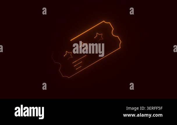 Glowing golden neon ticket with three stars seamless animation loop for ...