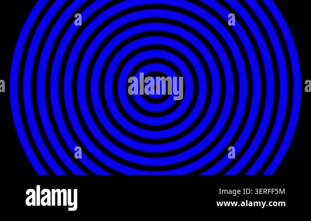Hypnotic blue concentric circles expanding dynamically on black ...