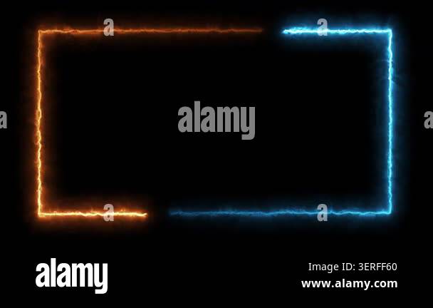 Neon blue and golden energy rectangle frame on black background Stock ...