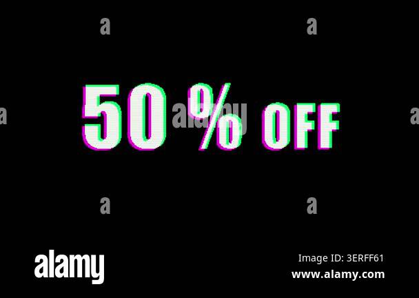 50% off digital glitch text animation loop for sales and promotional ...