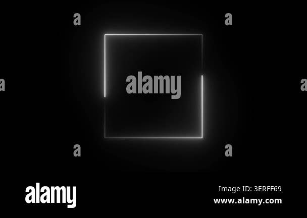 Neon frame border, white glowing square frame seamless loop animation ...