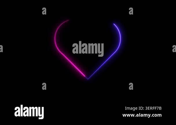 Neon heart glowing in pink and blue on dark background for themes of ...