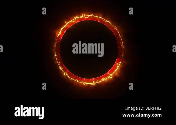 Glowing energy fiery circle frame loop animation for gaming overlay ...