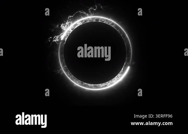 Glowing white neon frame with smoke effects on dark background ...