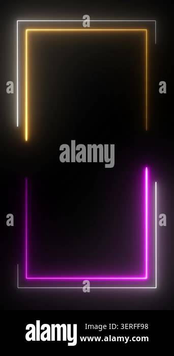 Glowing neon frame boder vertical animation loop with pink and golden ...