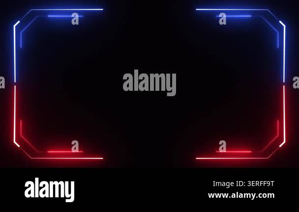 Glowing neon gaming frame animation with blue and red lines on dark ...