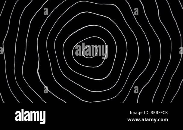 Hypnotic white wavy concentric circles expanding on a black background ...