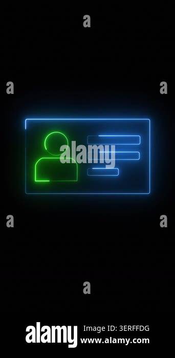 Neon vertical green and blue id card icon animated identity concept on ...