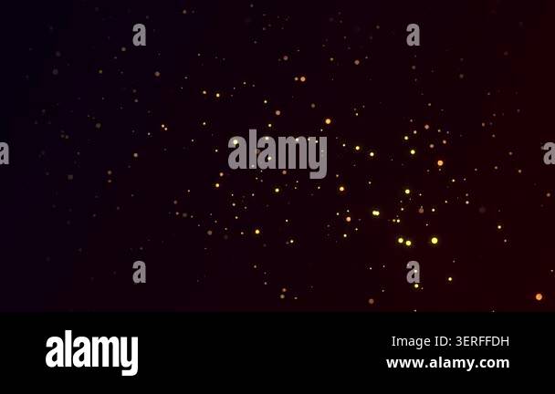 Golden glitter particles dust moving up on dark warm background, for ...