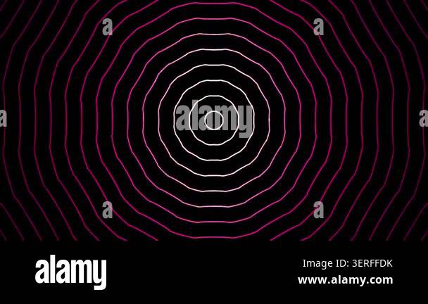 Expanding white and pink concentric circles animation on black ...