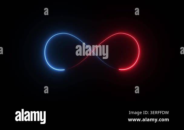 Glowing infinity symbol in red and blue neon light seamless looping ...