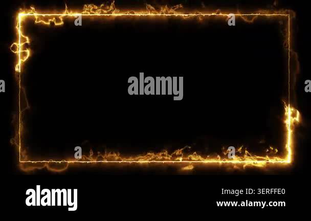 Golden electric frame with fiery glow on black background Stock Video ...