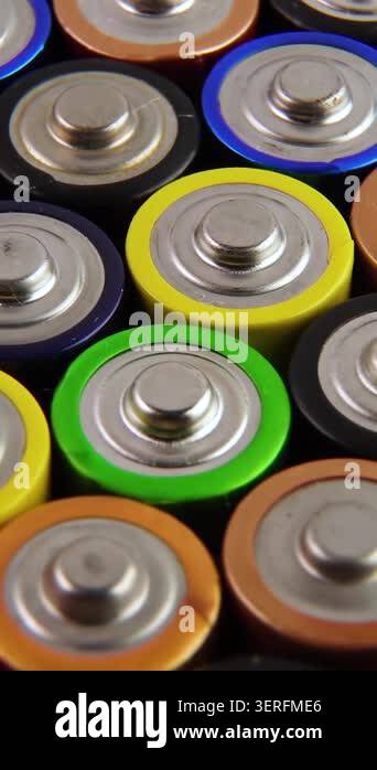 Close-up of used AA batteries. The finger batteries rotate. The harmful ...