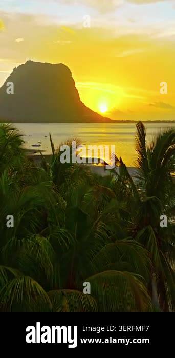 Aerial view of Le Morne Peninsula, Le Morne Brabant Mountain. Sea ...