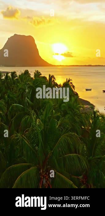 Aerial view of Le Morne Peninsula, Le Morne Brabant Mountain. Sea ...