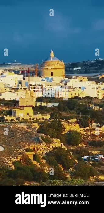 Aerial view of Mosta Church, famous remarkable wartime miracle ...