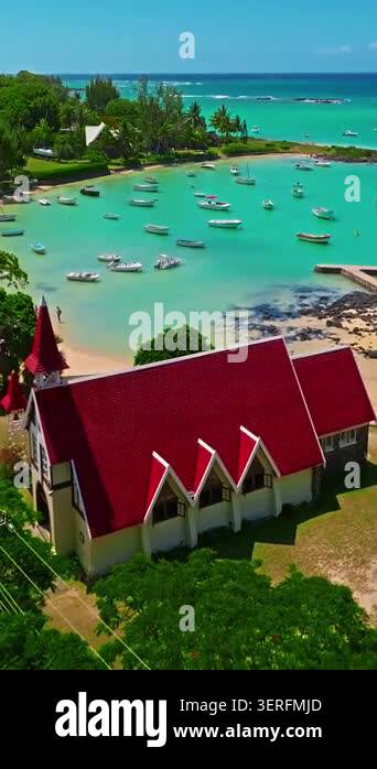Cap Malheureux, red church Notre Dame de Auxiliatrice, rural church ...