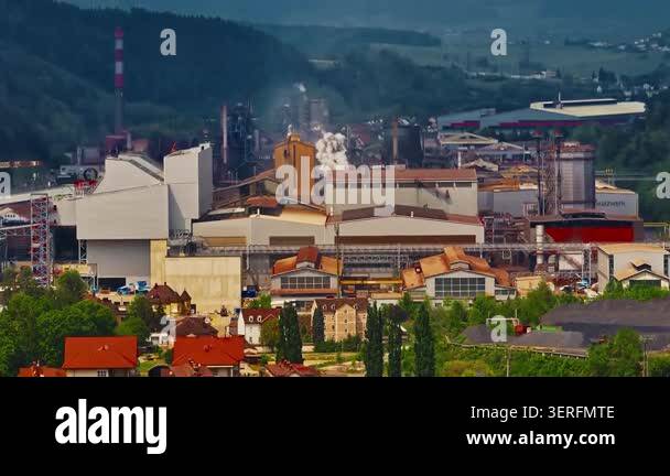 Aerial view of beautiful industrial town of Leoben in the mountains in ...