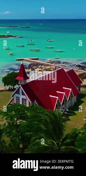 Cap Malheureux, red church Notre Dame de Auxiliatrice, rural church ...