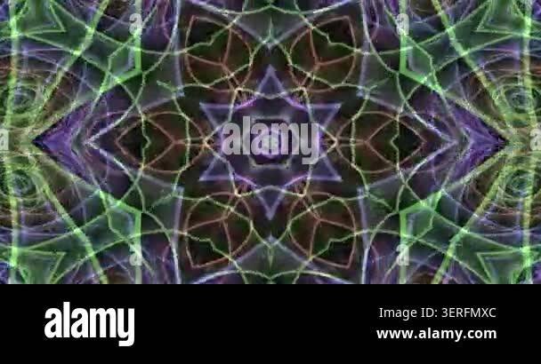 A glowing kaleidoscope of multicolored light rays against a dark ...