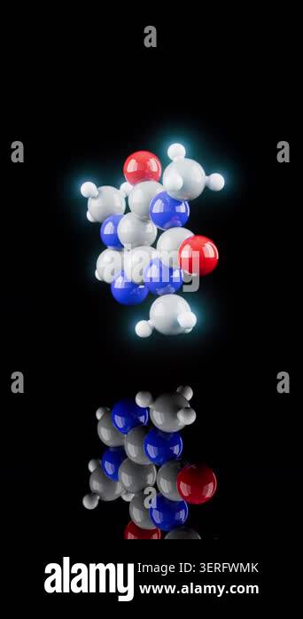 Vertical video showing 3D molecular model rotating slowly against a ...