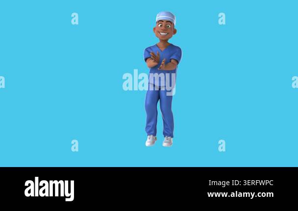 Animated cartoon man wearing blue scrubs and cap, standing and clapping ...