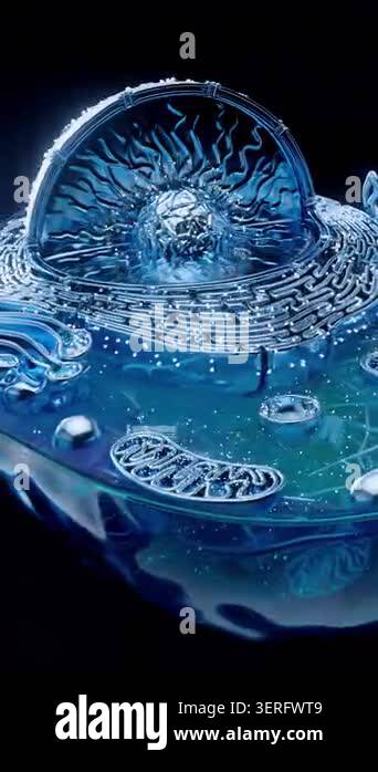 Vertical video showing abstract 3D animation of a stylized cell nucleus ...