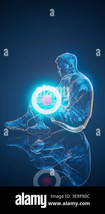 Vertical video showing digital animation of a man experiencing knee ...