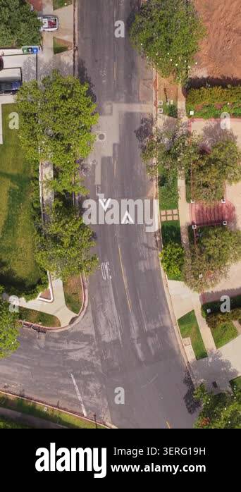 Los Angeles top down aerial flying over residential neighborhood with ...