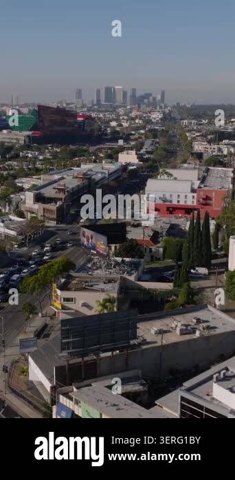 Aerial panoramic view of metropolis, traffic in streets around Pacific ...