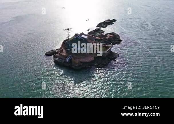 Lonely house on private island. Castaway house. Peaceful getaway house ...