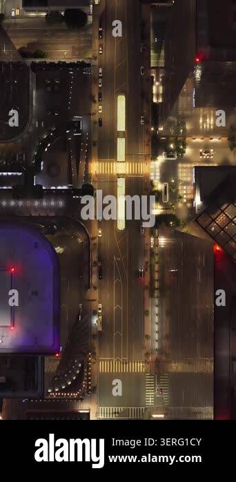 Downtown Los Angeles top down night shot of Hope Street, Grand Avenue ...