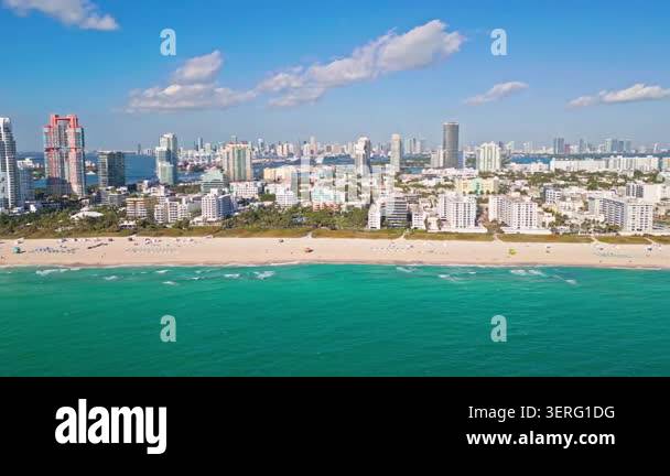 Miami coastline from drone. Miami city panorama with skyscrapers. Miami ...