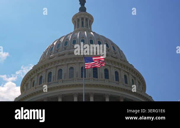 American flag on Capitol facade. American flag in clouds. American flag ...