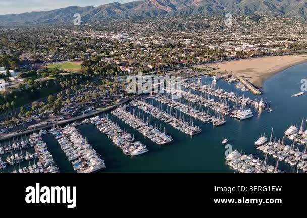 California aerial landscape Santa Barbara. Santa Barbara suburban drone ...