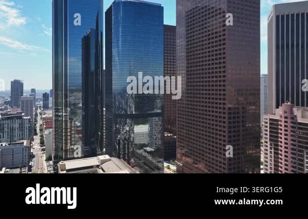 Drone flight over Los Angeles city. LA skyline from above. Aerial shot ...