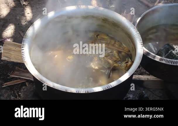 Kettle of fish soup at the fish market in Hawassa, Ethiopia Stock Video ...
