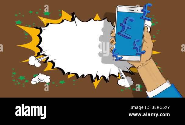 Cartoon Smartphone, comic book Telephone with English Pound Sign. Retro ...
