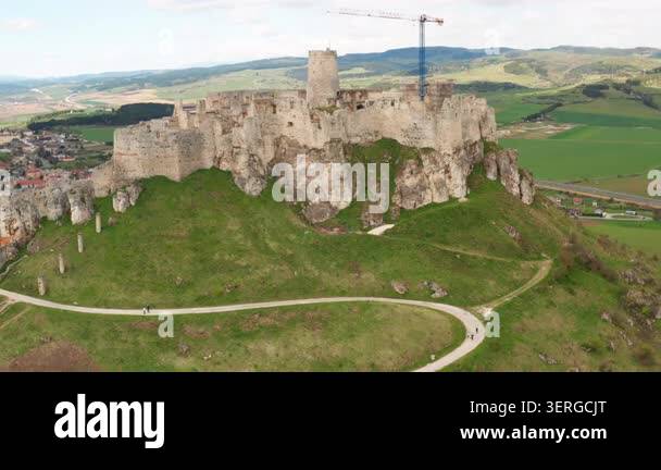 Circular drone movement around Spis castle in eastern Slovakia ...