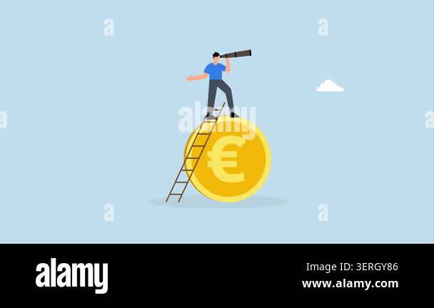 Europe economy forecast, 4k animation of Businessman investor ascends ...