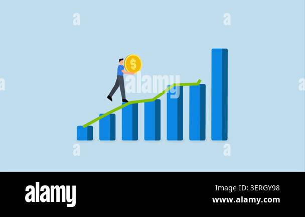 Investment graph, 4k animation of businessman with confidence holds ...
