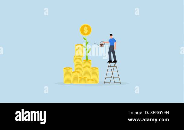 growing investment, 4k animation of Entrepreneurial investor watering ...