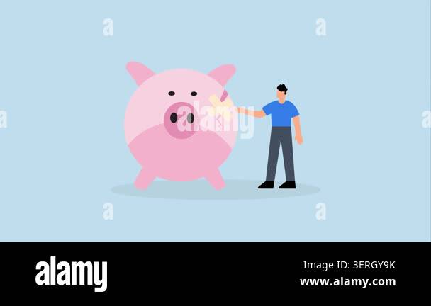 Fix financial problem, 4k animation of Injured piggy bank with bandage ...