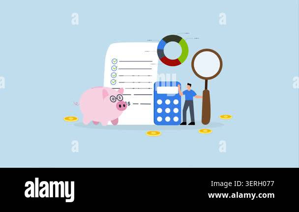 income management, 4k animation of Entrepreneur using magnifying glass ...