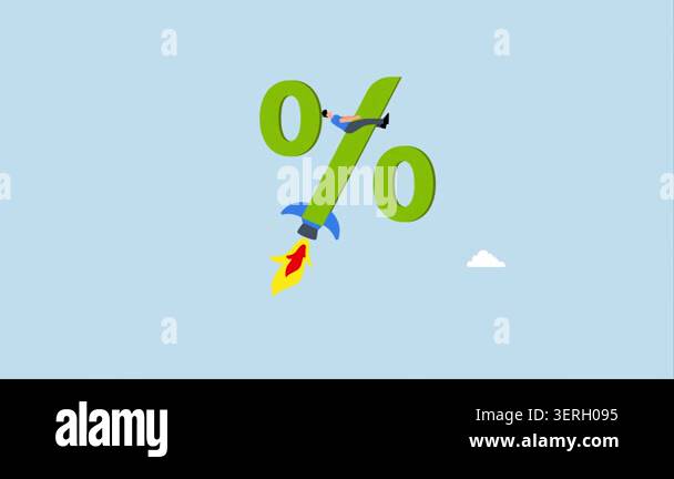 Interest rate rising up, 4k animation of Businessman soaring with ...