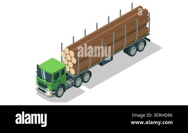 Logging truck driving animation isolated on white background Stock ...