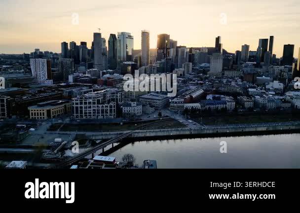aerial view of city skyline with sunset Stock Video Footage - Alamy