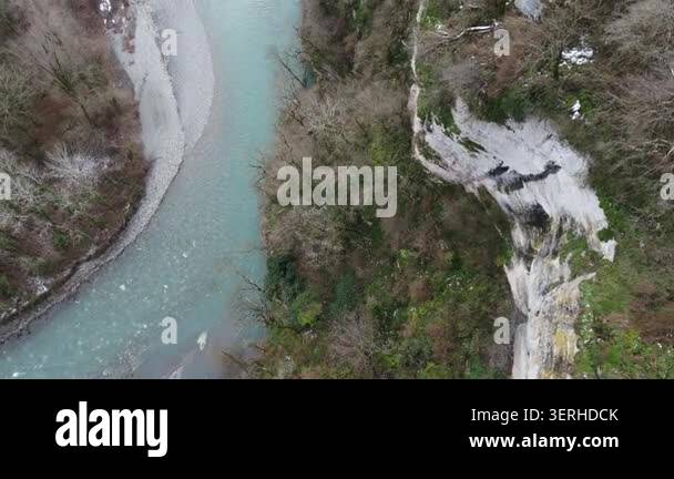 aerial view of a mountain river in the winter Stock Video Footage - Alamy
