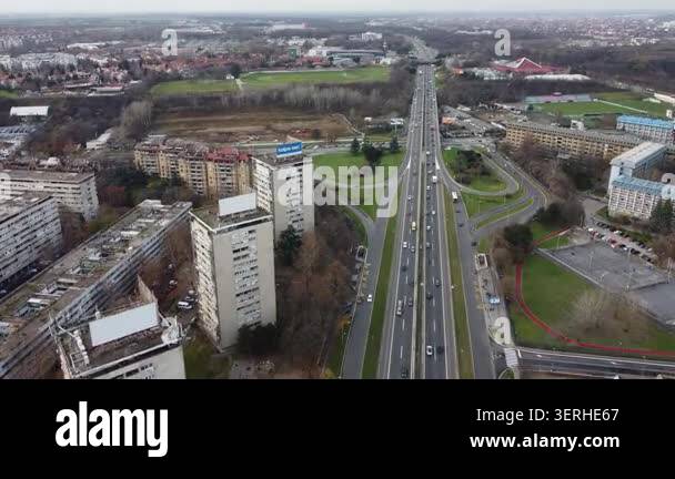 aerial view of highway in the city. traffic jam, highway and road Stock ...
